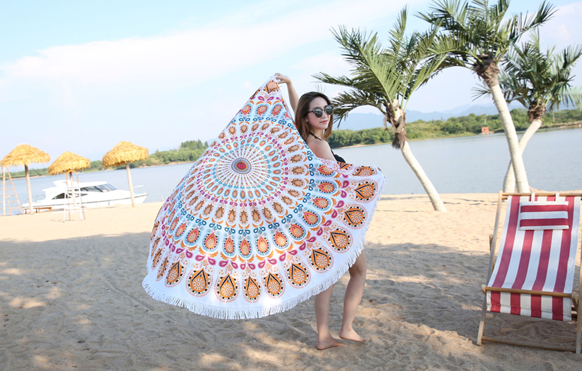 Custom Brand Logo Round Beach Towel - LEFOVS